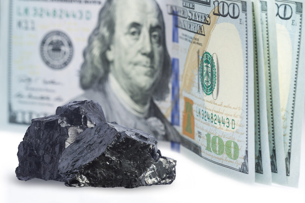 Dollar Sign Stack With Raw Coal Mine Close Up. Concept Vision On ...
